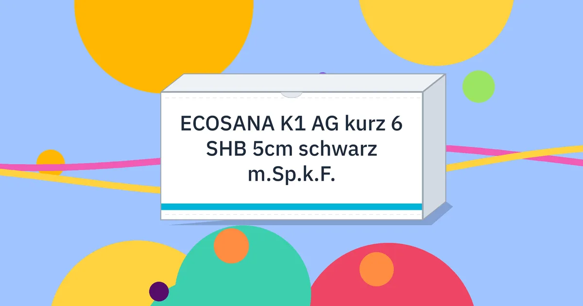 Symbolbild: Packung mit der Aufschrift ECOSANA K1 AG kurz 6 SHB 5cm schwarz m.Sp.k.F. (PZN 04729620) – Verfügbarkeit und Bezug in Apotheken in Frankfurt am Main