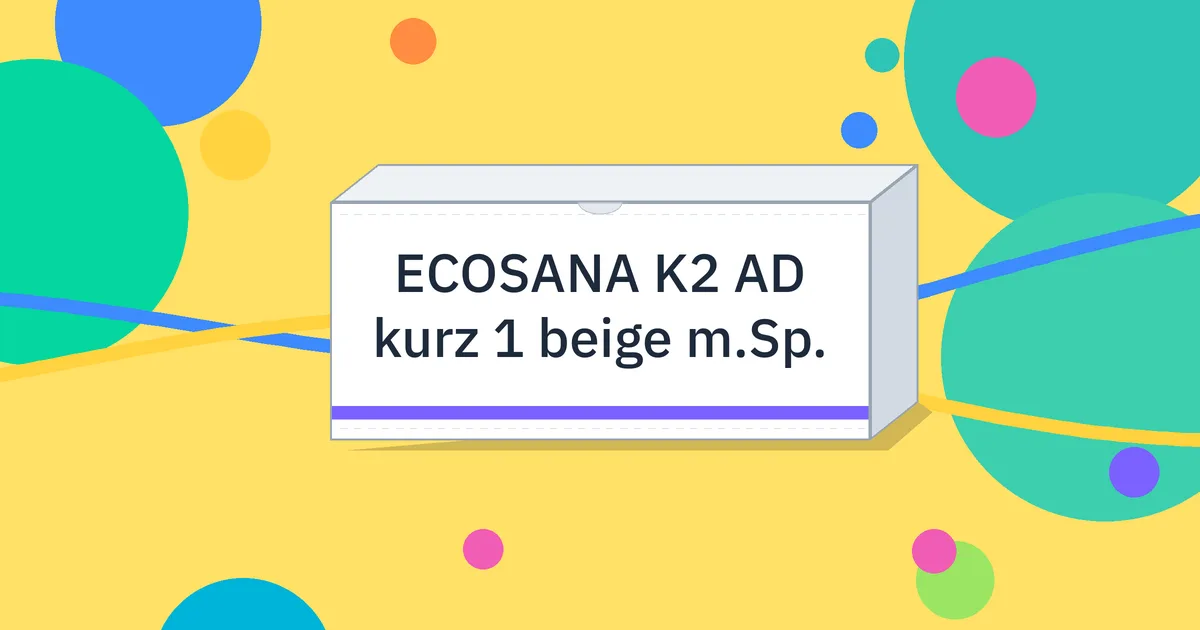 Symbolbild: Packung mit der Aufschrift ECOSANA K2 AD kurz 1 beige m.Sp. (PZN 01331816) – Verfügbarkeit und Bezug in Apotheken in Frankfurt am Main