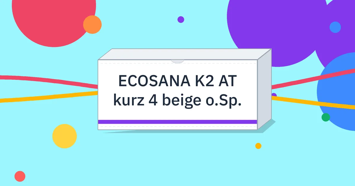 Symbolbild: Packung mit der Aufschrift ECOSANA K2 AT kurz 4 beige o.Sp. (PZN 01559488) – Verfügbarkeit und Bezug in Apotheken in Frankfurt am Main