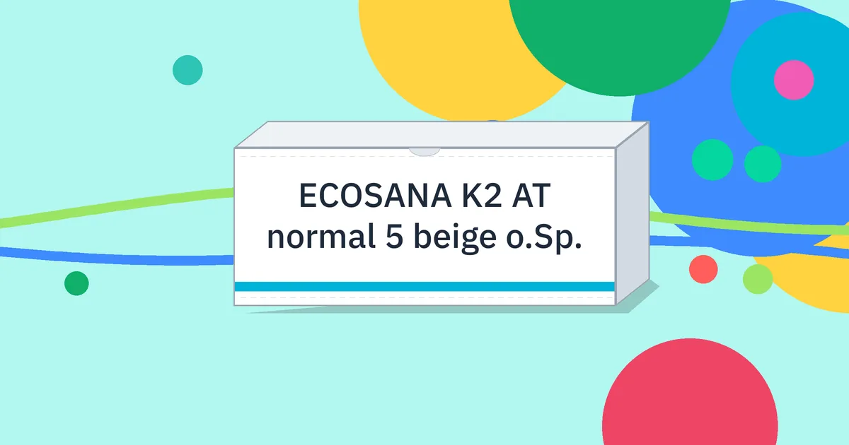 Symbolbild: Packung mit der Aufschrift ECOSANA K2 AT normal 5 beige o.Sp. (PZN 01562094) – Verfügbarkeit und Bezug in Apotheken in Frankfurt am Main