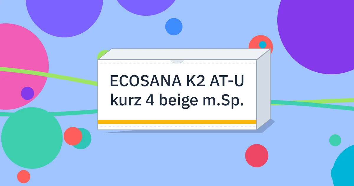 Symbolbild: Packung mit der Aufschrift ECOSANA K2 AT-U kurz 4 beige m.Sp. (PZN 01576825) – Verfügbarkeit und Bezug in Apotheken in Frankfurt am Main