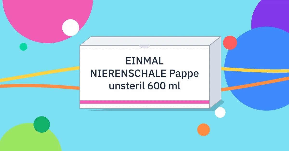 Symbolbild: Packung mit der Aufschrift EINMAL NIERENSCHALE Pappe unsteril 600 ml (PZN 08909626) – Verfügbarkeit und Bezug in Apotheken in Frankfurt am Main