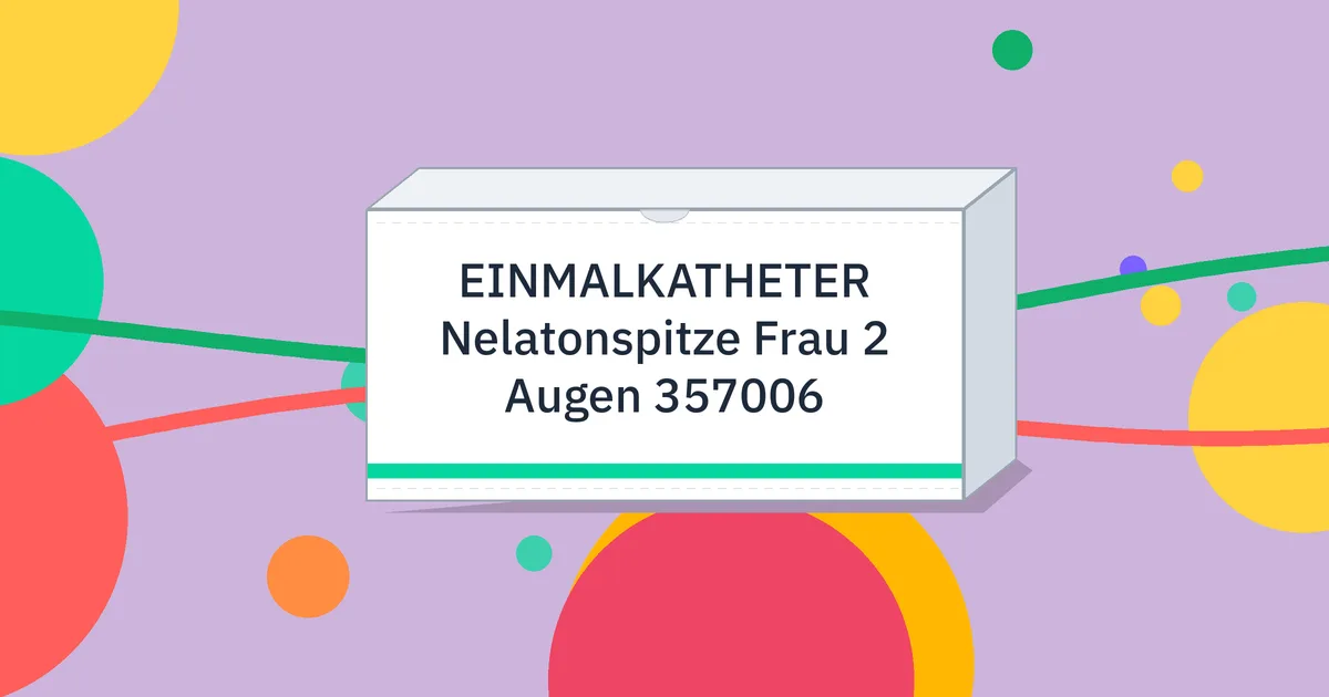 Symbolbild: Packung mit der Aufschrift EINMALKATHETER Nelatonspitze Frau 2 Augen 357006 (PZN 20288463) – Verfügbarkeit und Bezug in Apotheken in Frankfurt am Main