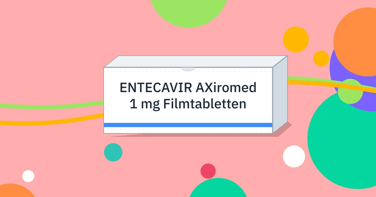Symbolbild: Packung mit der Aufschrift ENTECAVIR AXiromed 1 mg Filmtabletten (PZN 16242969) – Verfügbarkeit und Bezug in Apotheken in Frankfurt am Main