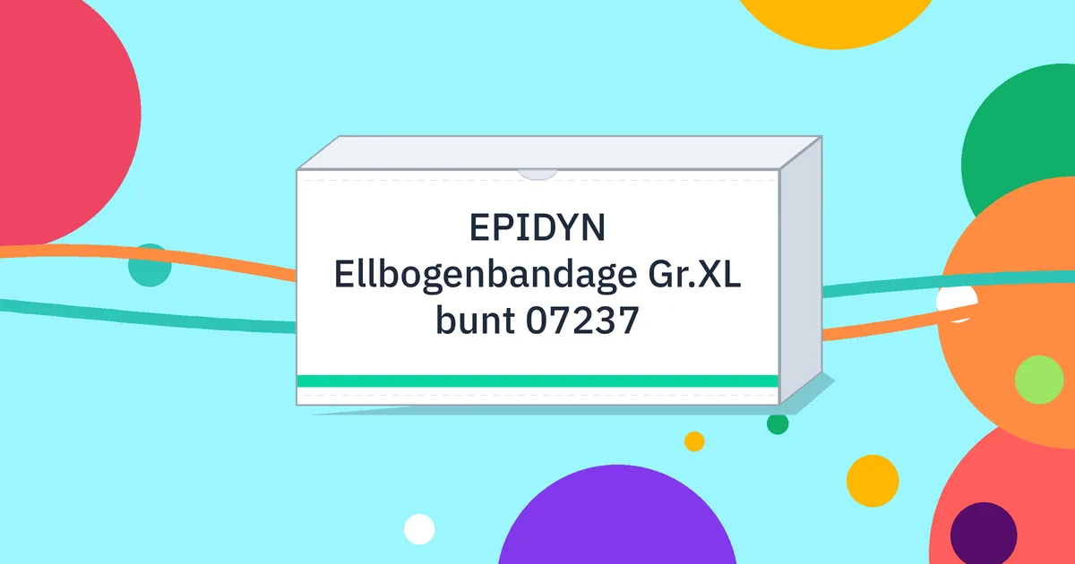 Symbolbild: Packung mit der Aufschrift EPIDYN Ellbogenbandage Gr.XL bunt 07237 (PZN 08732553) – Verfügbarkeit und Bezug in Apotheken in Frankfurt am Main