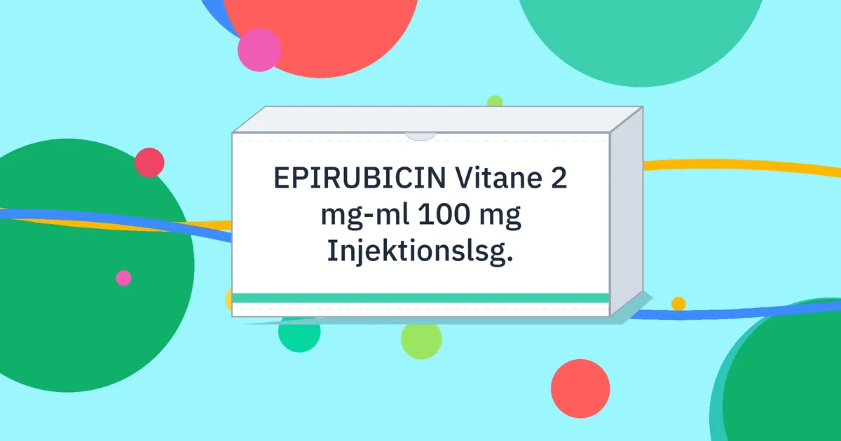 Symbolbild: Packung mit der Aufschrift EPIRUBICIN Vitane 2 mg-ml 100 mg Injektionslsg. (PZN 11384179) – Verfügbarkeit und Bezug in Apotheken in Frankfurt am Main