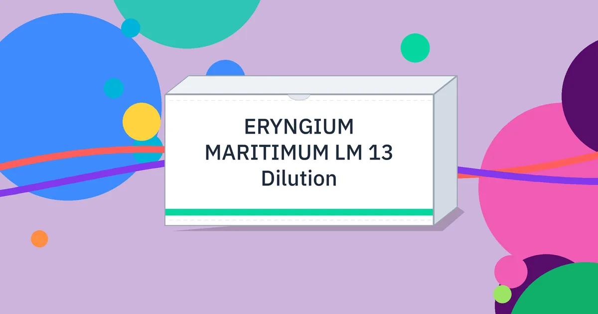 Symbolbild: Packung mit der Aufschrift ERYNGIUM MARITIMUM LM 13 Dilution (PZN 13479027) – Verfügbarkeit und Bezug in Apotheken in Frankfurt am Main