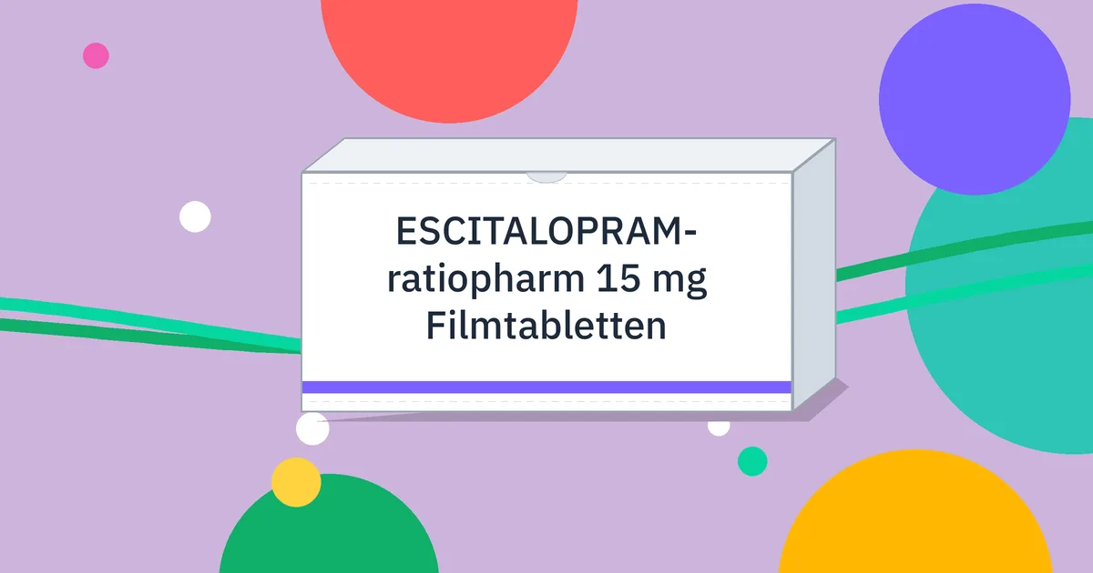 Symbolbild: Packung mit der Aufschrift ESCITALOPRAM-ratiopharm 15 mg Filmtabletten (PZN 00271360) – Verfügbarkeit und Bezug in Apotheken in Frankfurt am Main