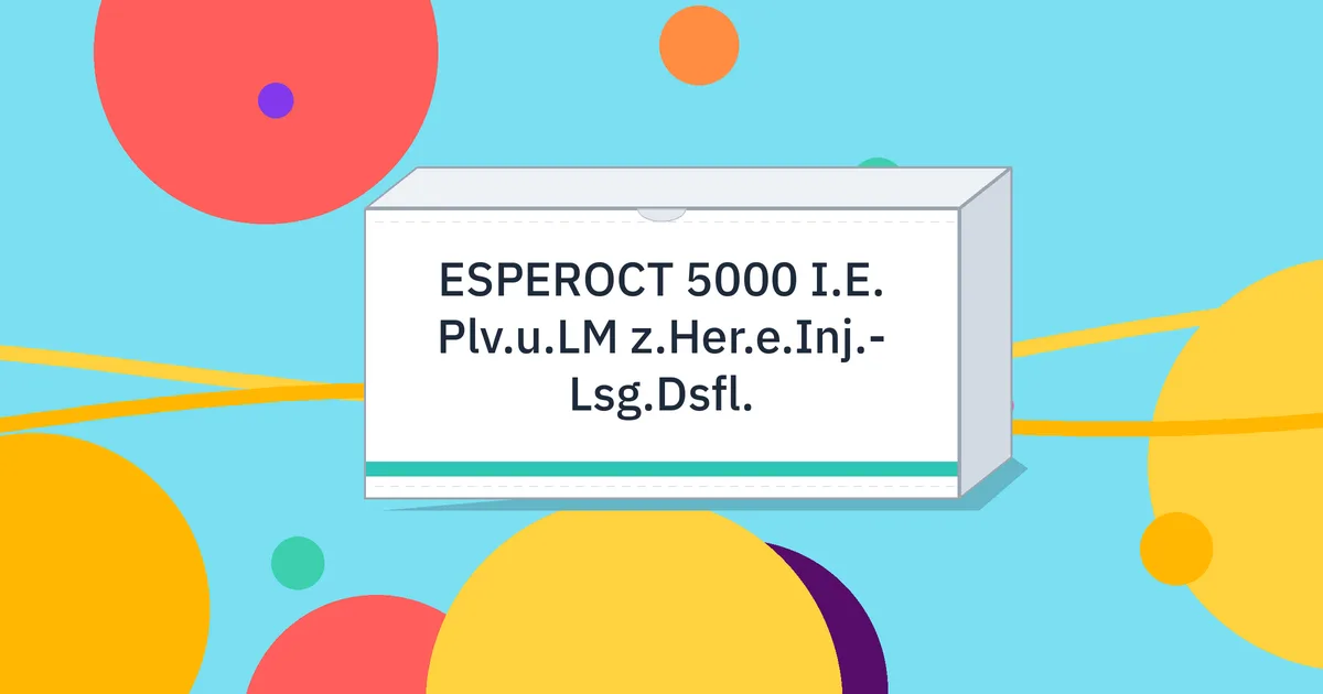 Symbolbild: Packung mit der Aufschrift ESPEROCT 5000 I.E. Plv.u.LM z.Her.e.Inj.-Lsg.Dsfl. (PZN 18897976) – Verfügbarkeit und Bezug in Apotheken in Frankfurt am Main
