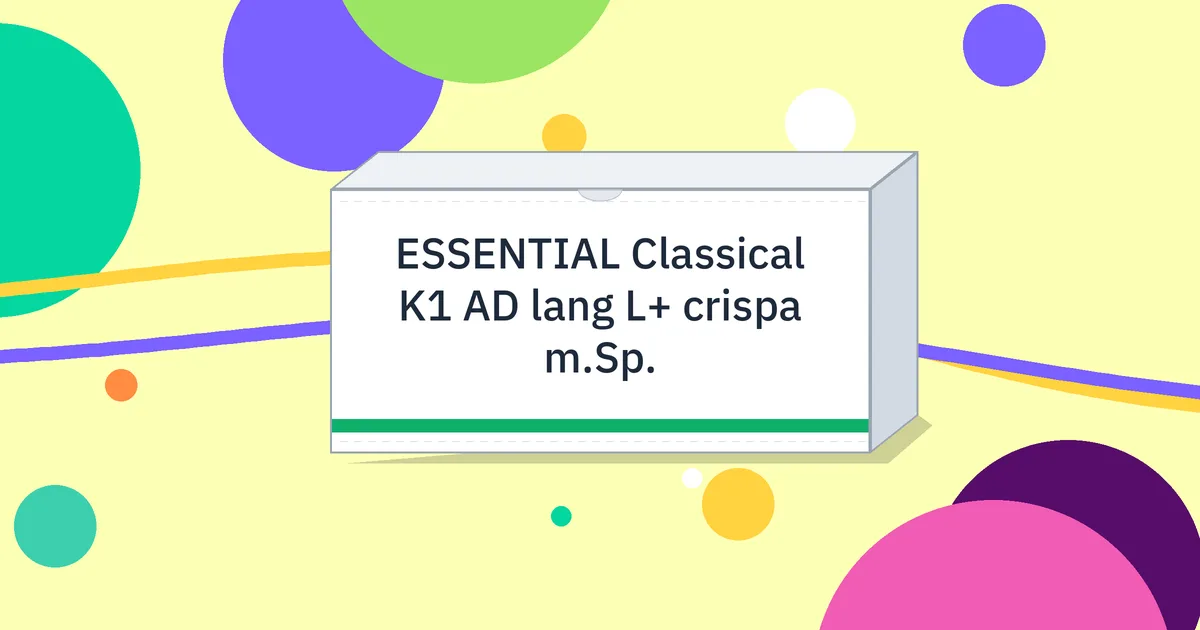 Symbolbild: Packung mit der Aufschrift ESSENTIAL Classical K1 AD lang L+ crispa m.Sp. (PZN 17000228) – Verfügbarkeit und Bezug in Apotheken in Frankfurt am Main