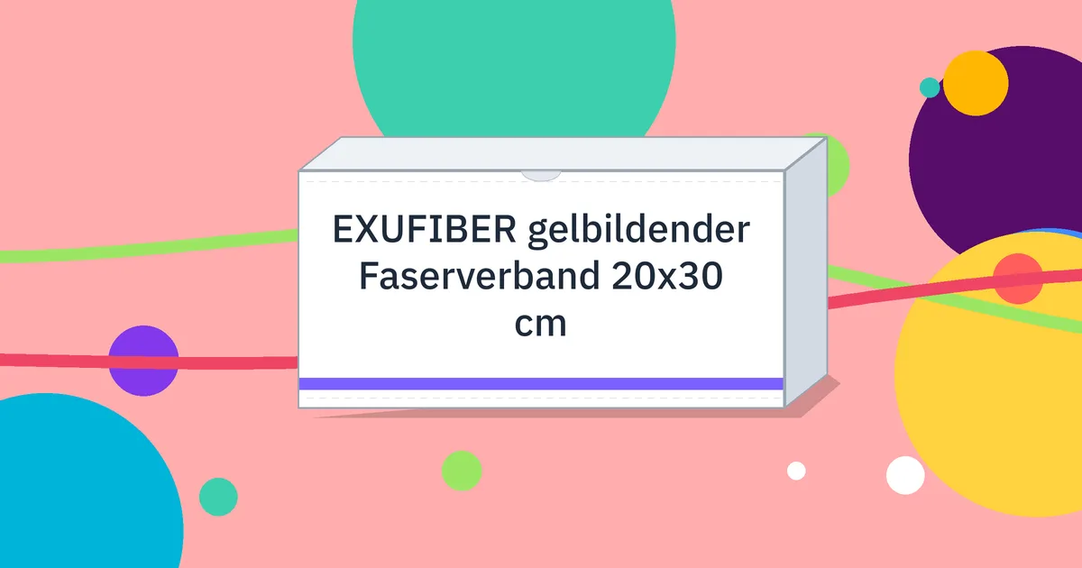 Symbolbild: Packung mit der Aufschrift EXUFIBER gelbildender Faserverband 20x30 cm (PZN 11147410) – Verfügbarkeit und Bezug in Apotheken in Frankfurt am Main