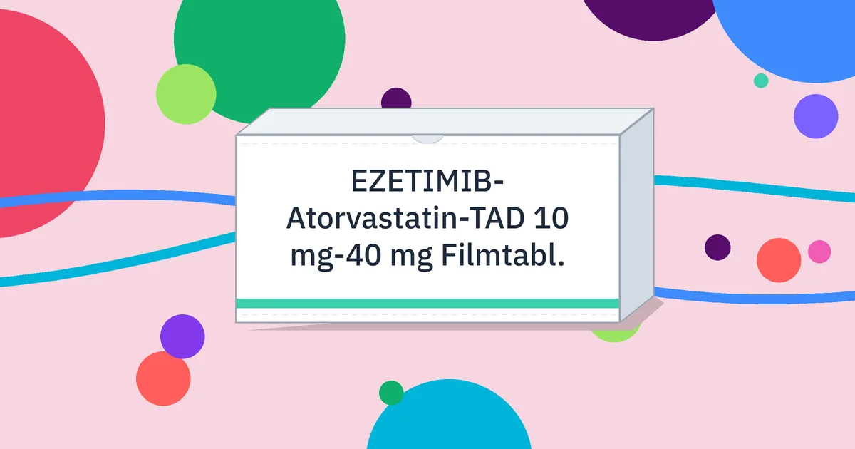 Symbolbild: Packung mit der Aufschrift EZETIMIB-Atorvastatin-TAD 10 mg-40 mg Filmtabl. (PZN 19848052) – Verfügbarkeit und Bezug in Apotheken in Frankfurt am Main