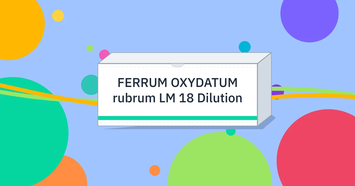 Symbolbild: Packung mit der Aufschrift FERRUM OXYDATUM rubrum LM 18 Dilution (PZN 12851743) – Verfügbarkeit und Bezug in Apotheken in Frankfurt am Main