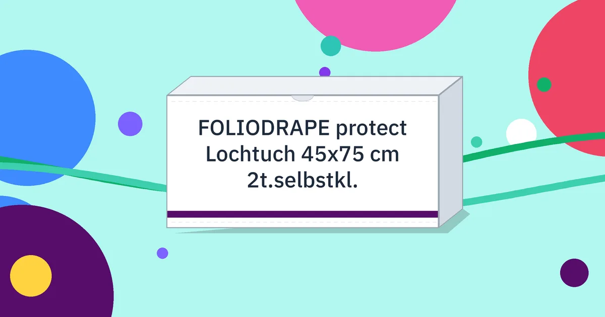 Symbolbild: Packung mit der Aufschrift FOLIODRAPE protect Lochtuch 45x75 cm 2t.selbstkl. (PZN 19064675) – Verfügbarkeit und Bezug in Apotheken in Frankfurt am Main