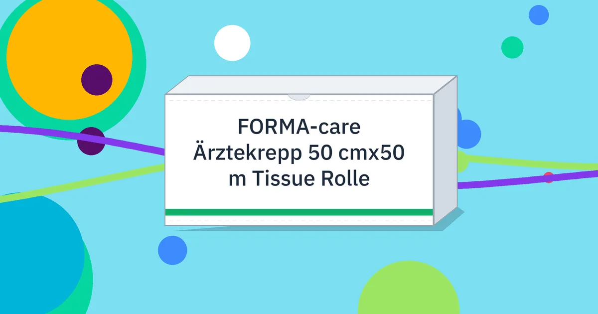 Symbolbild: Packung mit der Aufschrift FORMA-care Ärztekrepp 50 cmx50 m Tissue Rolle (PZN 10344806) – Verfügbarkeit und Bezug in Apotheken in Frankfurt am Main