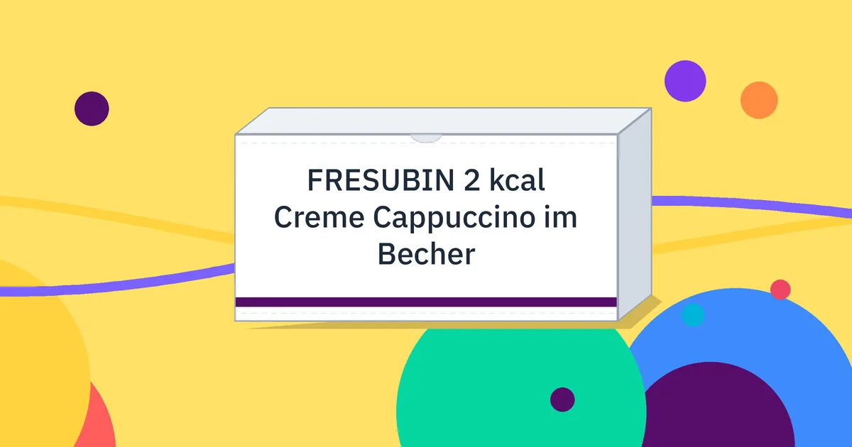 Symbolbild: Packung mit der Aufschrift FRESUBIN 2 kcal Creme Cappuccino im Becher (PZN 20599246) – Verfügbarkeit und Bezug in Apotheken in Frankfurt am Main