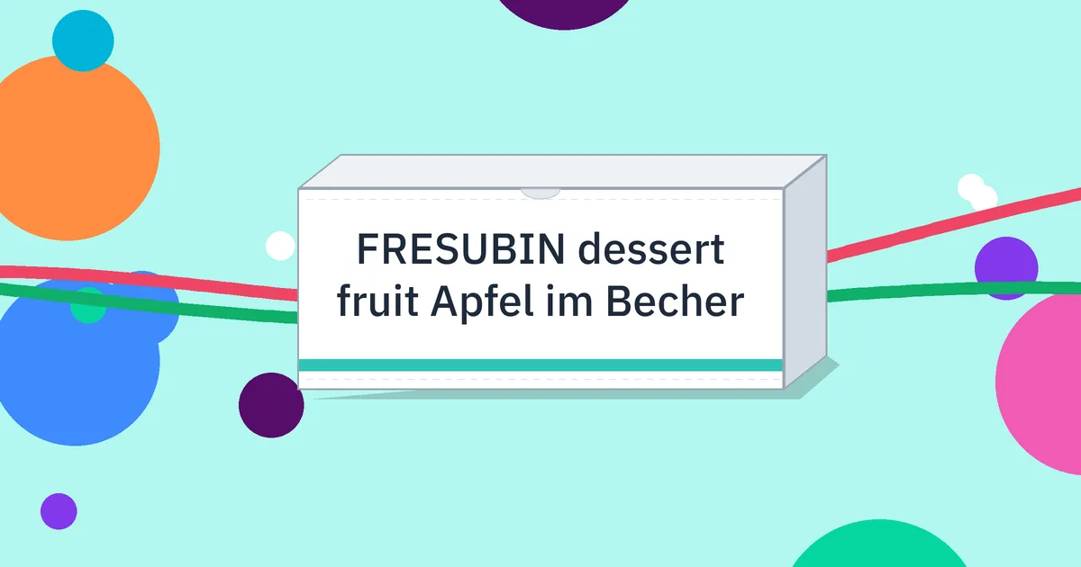 Symbolbild: Packung mit der Aufschrift FRESUBIN dessert fruit Apfel im Becher (PZN 10271800) – Verfügbarkeit und Bezug in Apotheken in Frankfurt am Main