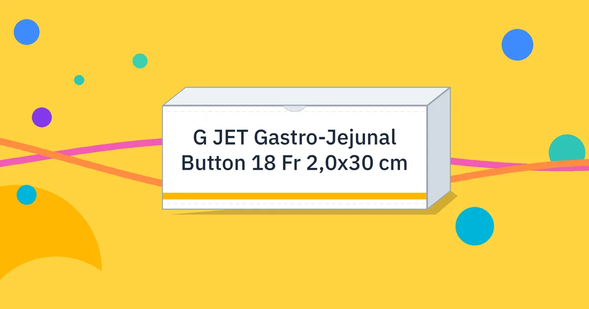 Symbolbild: Packung mit der Aufschrift G JET Gastro-Jejunal Button 18 Fr 2,0x30 cm (PZN 14343436) – Verfügbarkeit und Bezug in Apotheken in Frankfurt am Main