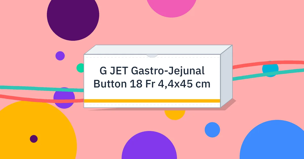 Symbolbild: Packung mit der Aufschrift G JET Gastro-Jejunal Button 18 Fr 4,4x45 cm (PZN 14347322) – Verfügbarkeit und Bezug in Apotheken in Frankfurt am Main
