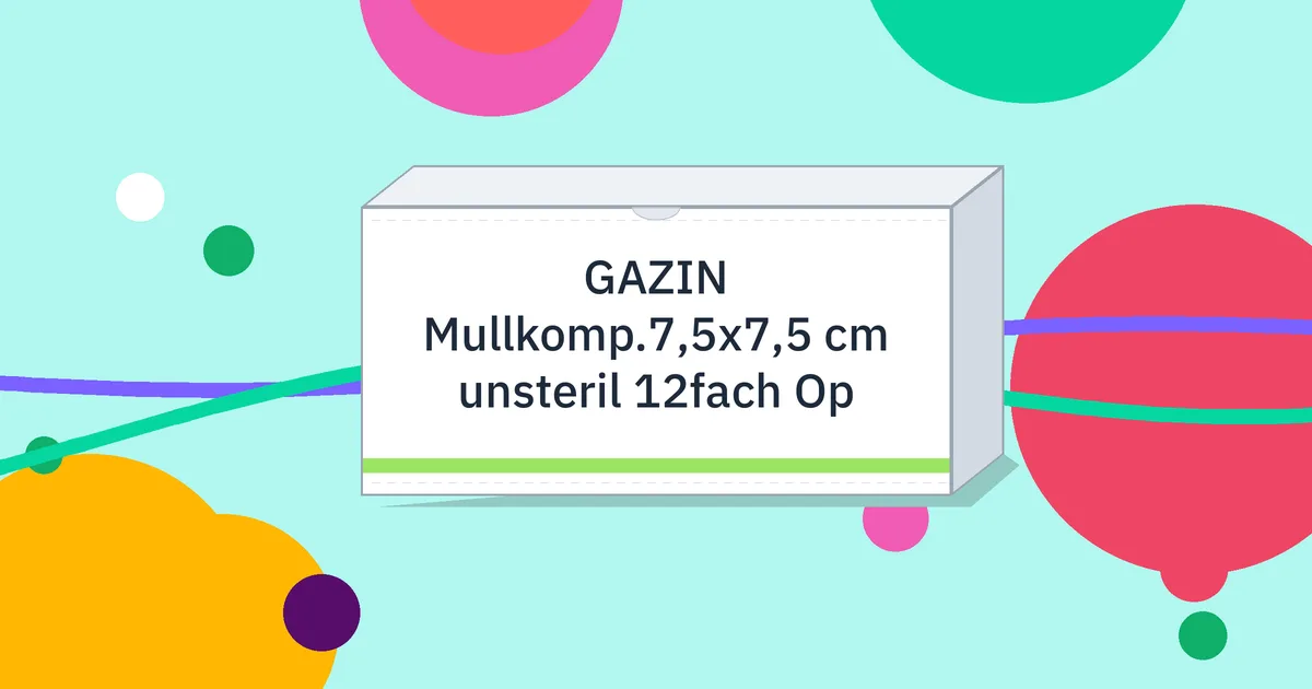 Symbolbild: Packung mit der Aufschrift GAZIN Mullkomp.7,5x7,5 cm unsteril 12fach Op (PZN 03959393) – Verfügbarkeit und Bezug in Apotheken in Frankfurt am Main