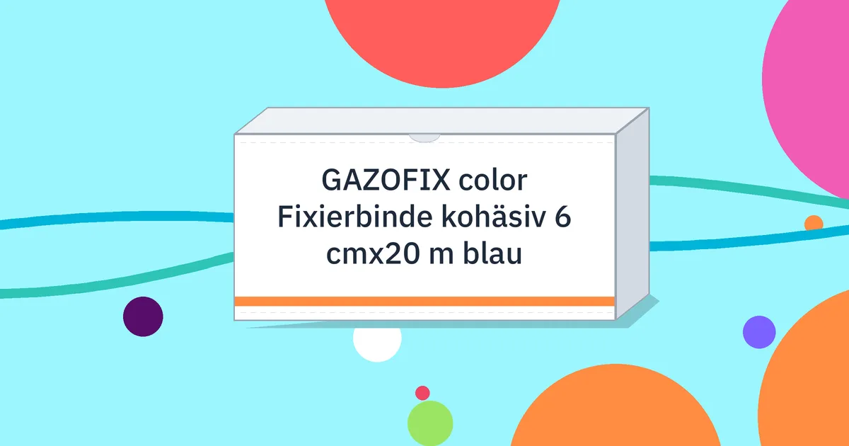Symbolbild: Packung mit der Aufschrift GAZOFIX color Fixierbinde kohäsiv 6 cmx20 m blau (PZN 19882563) – Verfügbarkeit und Bezug in Apotheken in Frankfurt am Main