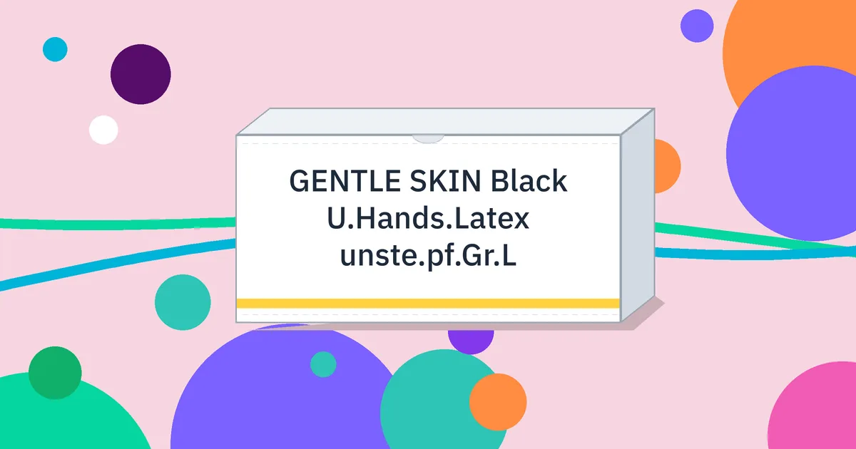 Symbolbild: Packung mit der Aufschrift GENTLE SKIN Black U.Hands.Latex unste.pf.Gr.L (PZN 11352771) – Verfügbarkeit und Bezug in Apotheken in Frankfurt am Main