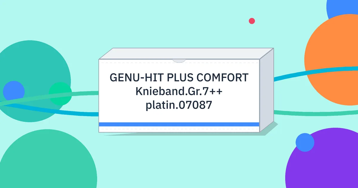 Symbolbild: Packung mit der Aufschrift GENU-HIT PLUS COMFORT Knieband.Gr.7++ platin.07087 (PZN 19171827) – Verfügbarkeit und Bezug in Apotheken in Frankfurt am Main