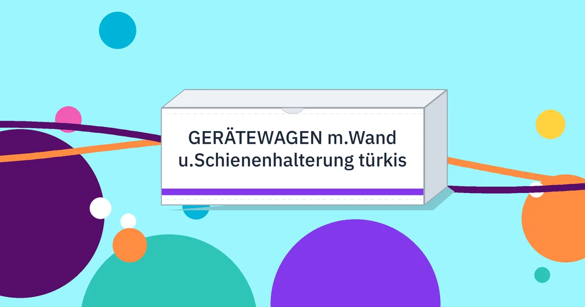 Symbolbild: Packung mit der Aufschrift GERÄTEWAGEN m.Wand u.Schienenhalterung türkis (PZN 01492809) – Verfügbarkeit und Bezug in Apotheken in Frankfurt am Main
