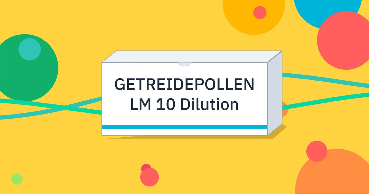 Symbolbild: Packung mit der Aufschrift GETREIDEPOLLEN LM 10 Dilution (PZN 12877599) – Verfügbarkeit und Bezug in Apotheken in Frankfurt am Main