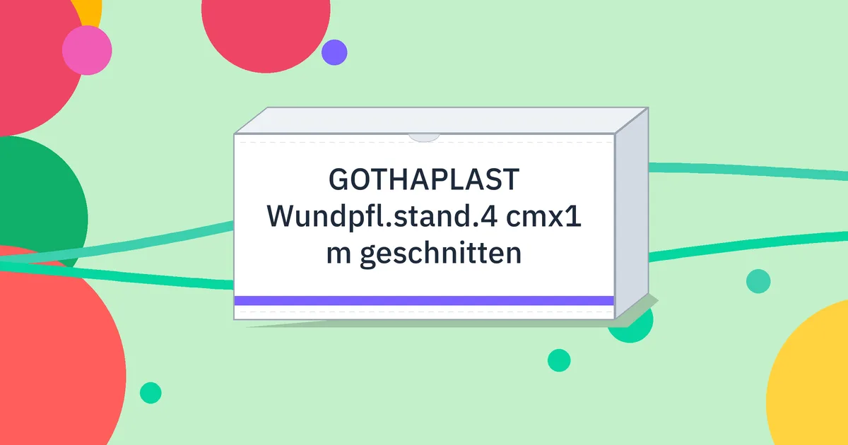 Symbolbild: Packung mit der Aufschrift GOTHAPLAST Wundpfl.stand.4 cmx1 m geschnitten (PZN 04951270) – Verfügbarkeit und Bezug in Apotheken in Frankfurt am Main