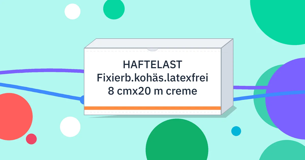 Symbolbild: Packung mit der Aufschrift HAFTELAST Fixierb.kohäs.latexfrei 8 cmx20 m creme (PZN 11382559) – Verfügbarkeit und Bezug in Apotheken in Frankfurt am Main