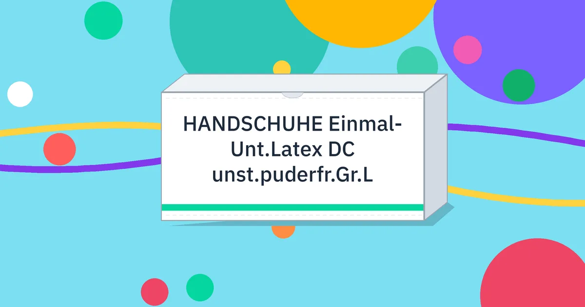 Symbolbild: Packung mit der Aufschrift HANDSCHUHE Einmal-Unt.Latex DC unst.puderfr.Gr.L (PZN 09671049) – Verfügbarkeit und Bezug in Apotheken in Frankfurt am Main