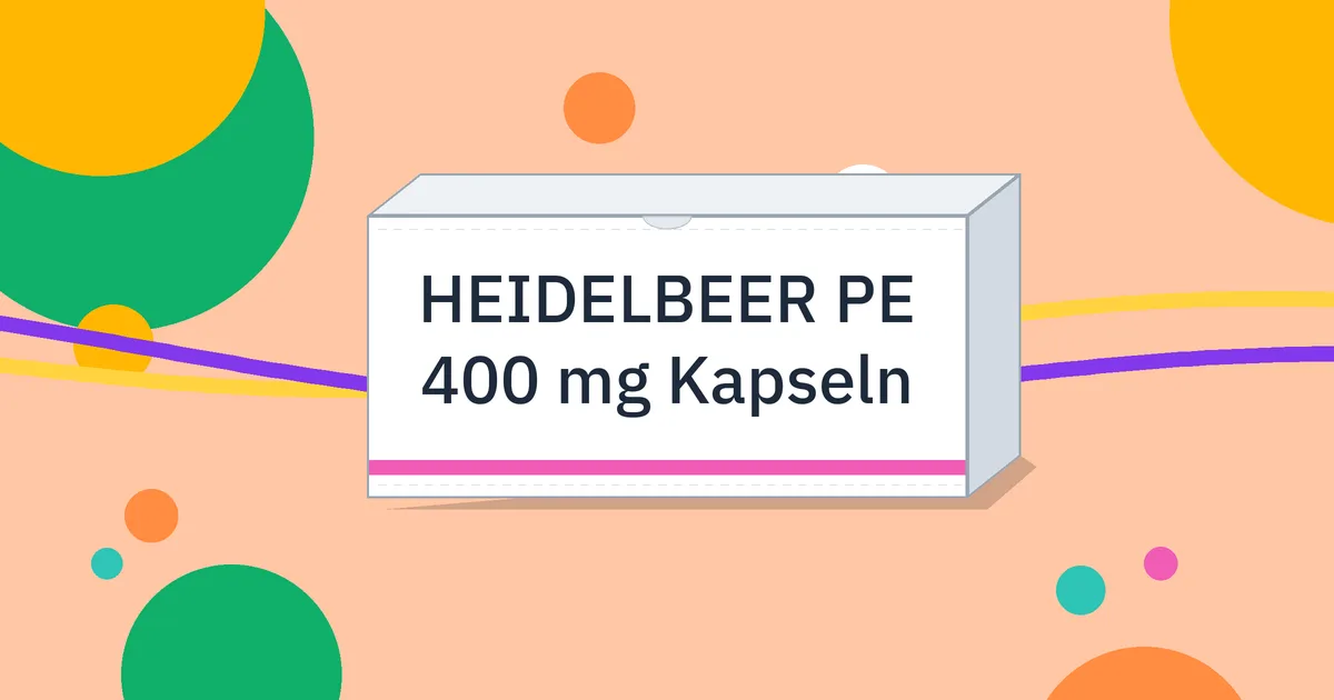 Symbolbild: Packung mit der Aufschrift HEIDELBEER PE 400 mg Kapseln (PZN 09786686) – Verfügbarkeit und Bezug in Apotheken in Frankfurt am Main