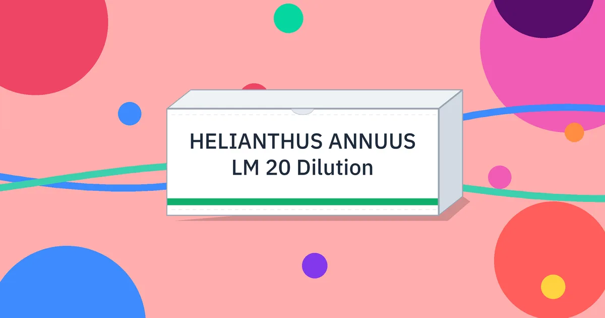 Symbolbild: Packung mit der Aufschrift HELIANTHUS ANNUUS LM 20 Dilution (PZN 12885908) – Verfügbarkeit und Bezug in Apotheken in Frankfurt am Main