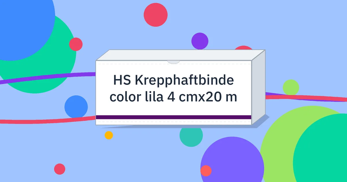 Symbolbild: Packung mit der Aufschrift HS Krepphaftbinde color lila 4 cmx20 m (PZN 03693305) – Verfügbarkeit und Bezug in Apotheken in Frankfurt am Main