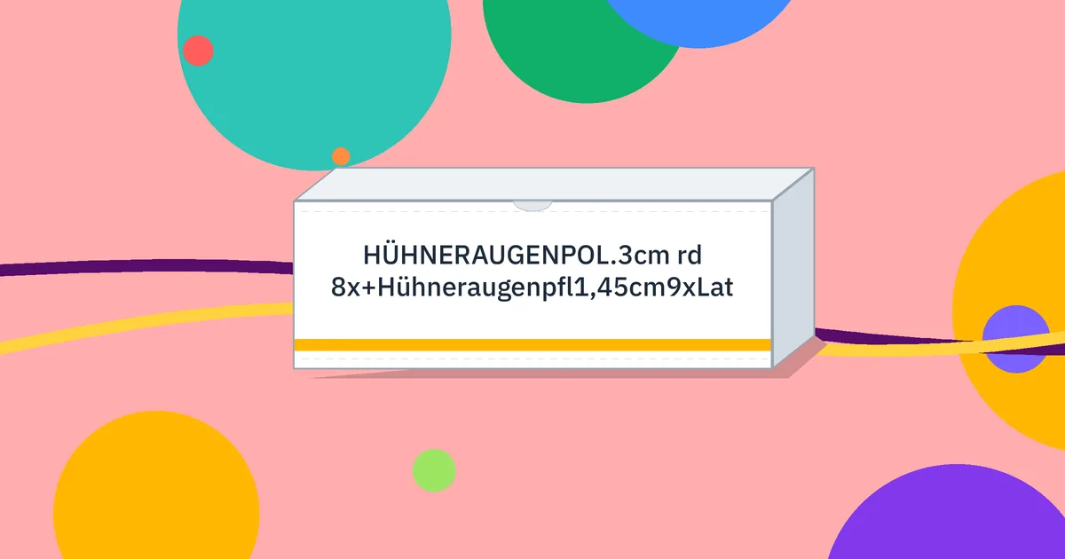 Symbolbild: Packung mit der Aufschrift HÜHNERAUGENPOL.3cm rd 8x+Hühneraugenpfl1,45cm9xLat (PZN 11025210) – Verfügbarkeit und Bezug in Apotheken in Frankfurt am Main