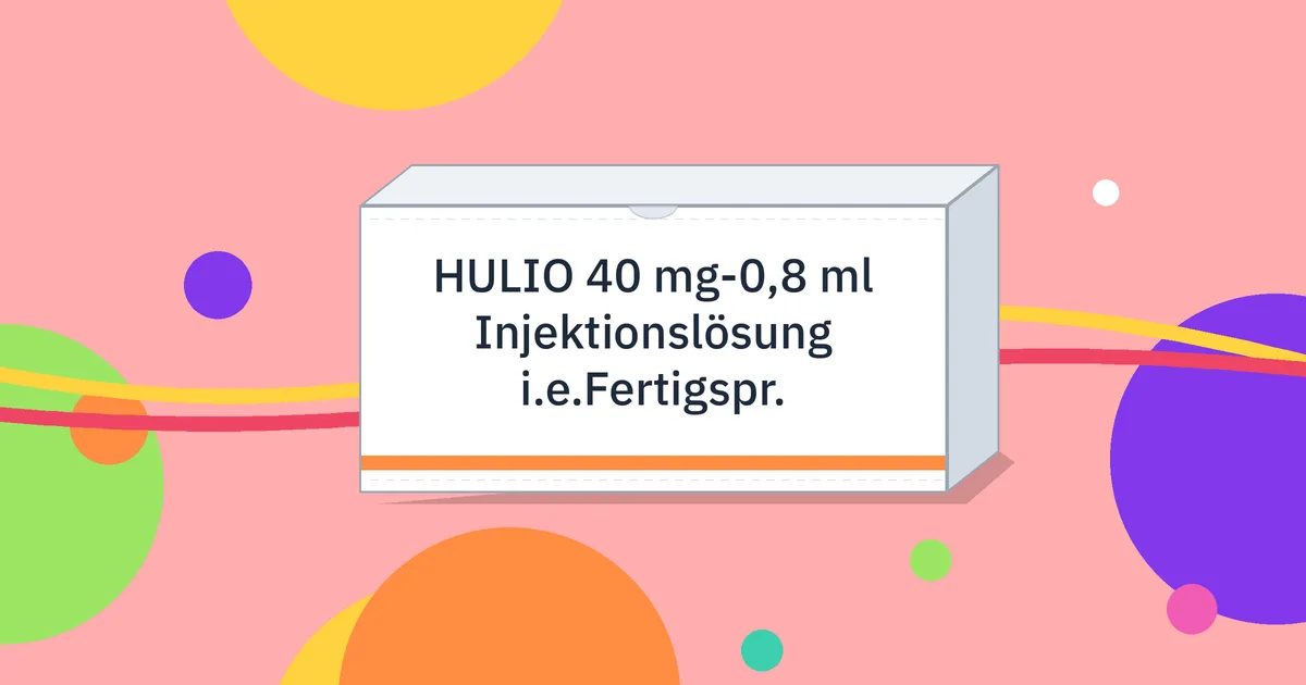 Symbolbild: Packung mit der Aufschrift HULIO 40 mg-0,8 ml Injektionslösung i.e.Fertigspr. (PZN 15637068) – Verfügbarkeit und Bezug in Apotheken in Frankfurt am Main
