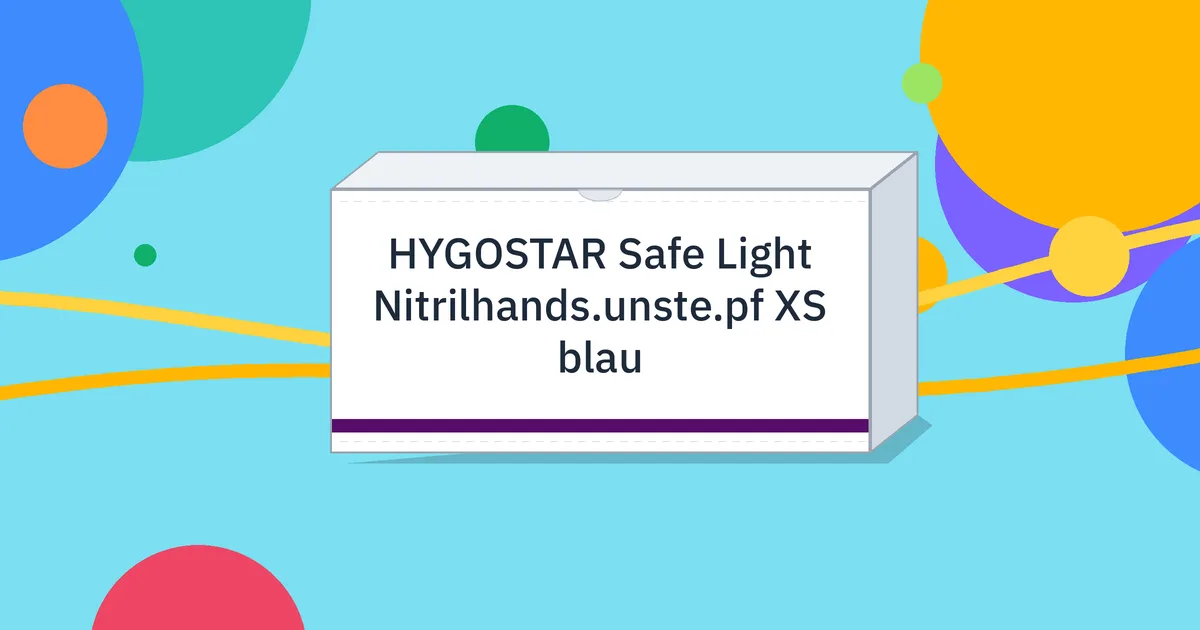 Symbolbild: Packung mit der Aufschrift HYGOSTAR Safe Light Nitrilhands.unste.pf XS blau (PZN 17160943) – Verfügbarkeit und Bezug in Apotheken in Frankfurt am Main