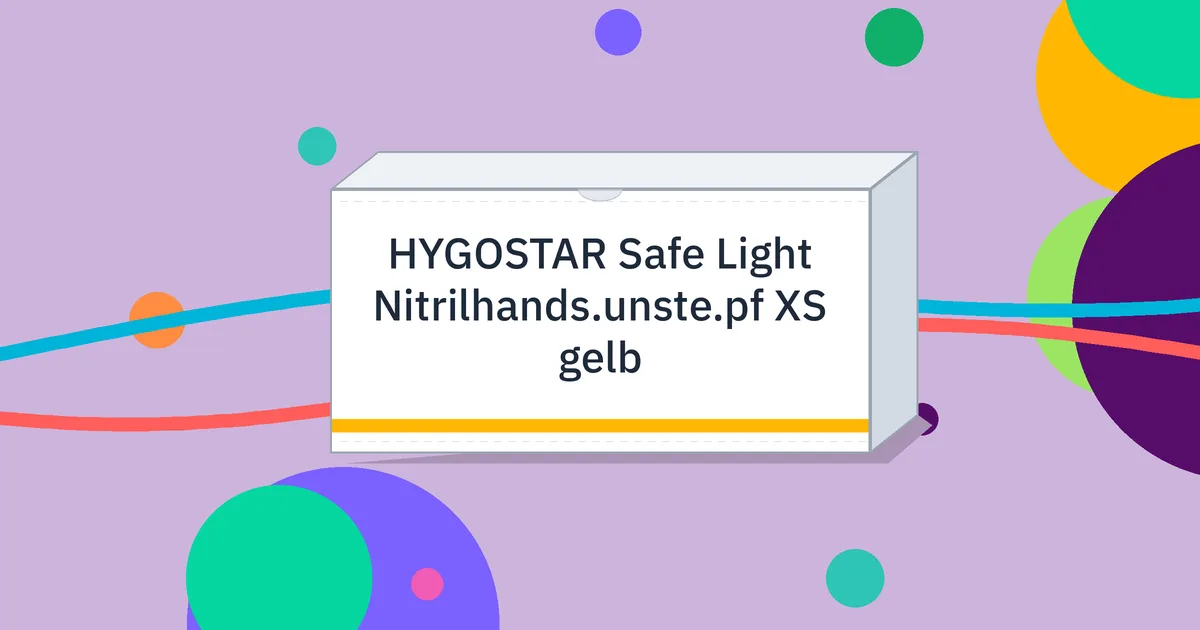 Symbolbild: Packung mit der Aufschrift HYGOSTAR Safe Light Nitrilhands.unste.pf XS gelb (PZN 20772360) – Verfügbarkeit und Bezug in Apotheken in Frankfurt am Main