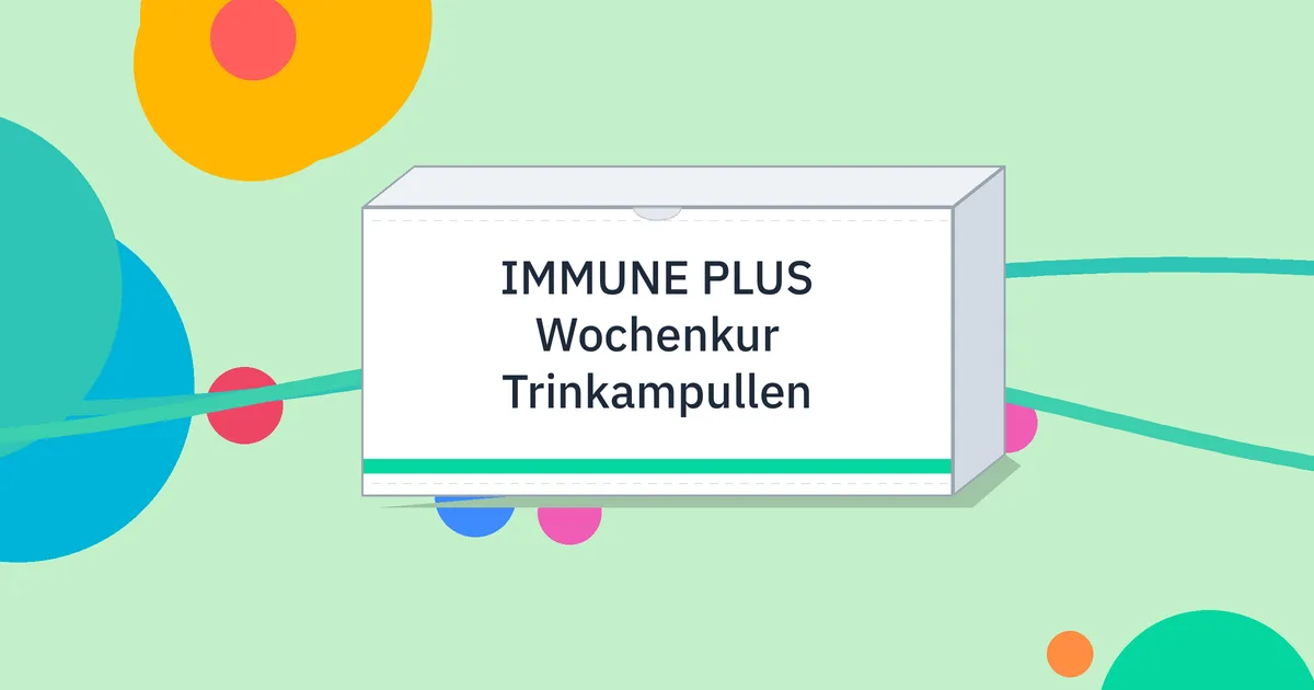 Symbolbild: Packung mit der Aufschrift IMMUNE PLUS Wochenkur Trinkampullen (PZN 20206347) – Verfügbarkeit und Bezug in Apotheken in Frankfurt am Main