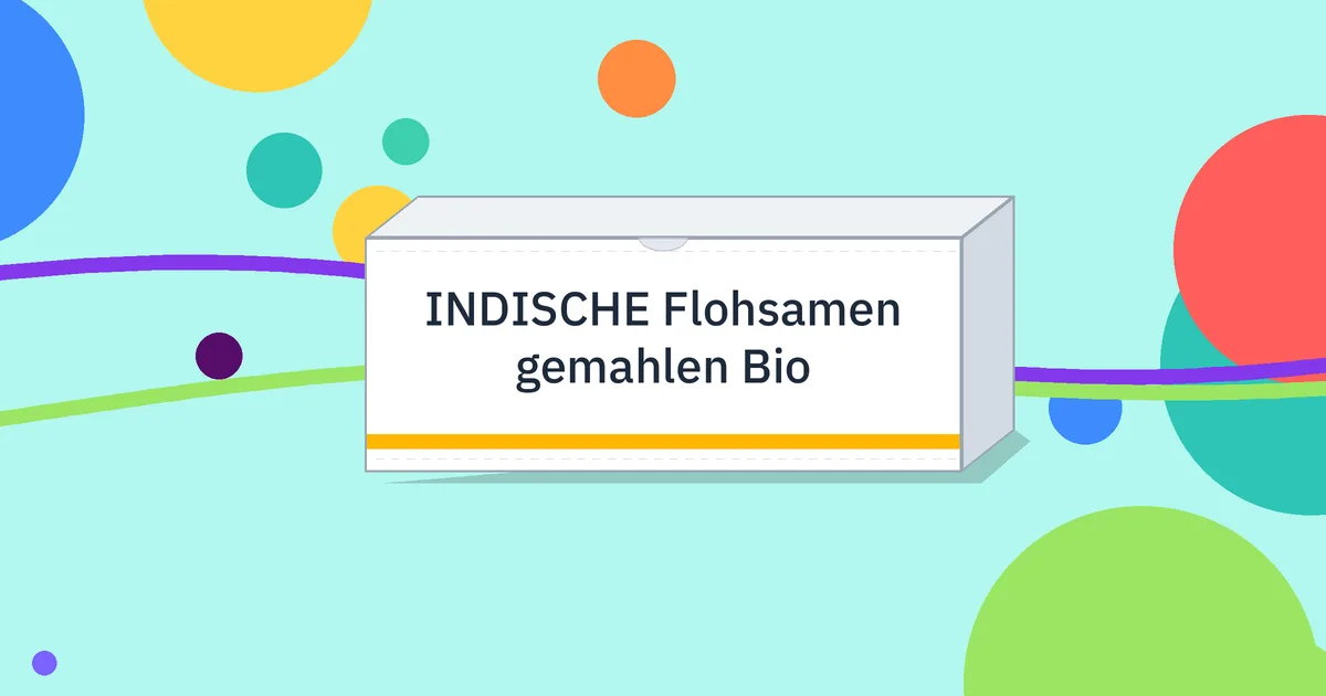 Symbolbild: Packung mit der Aufschrift INDISCHE Flohsamen gemahlen Bio (PZN 12643944) – Verfügbarkeit und Bezug in Apotheken in Frankfurt am Main