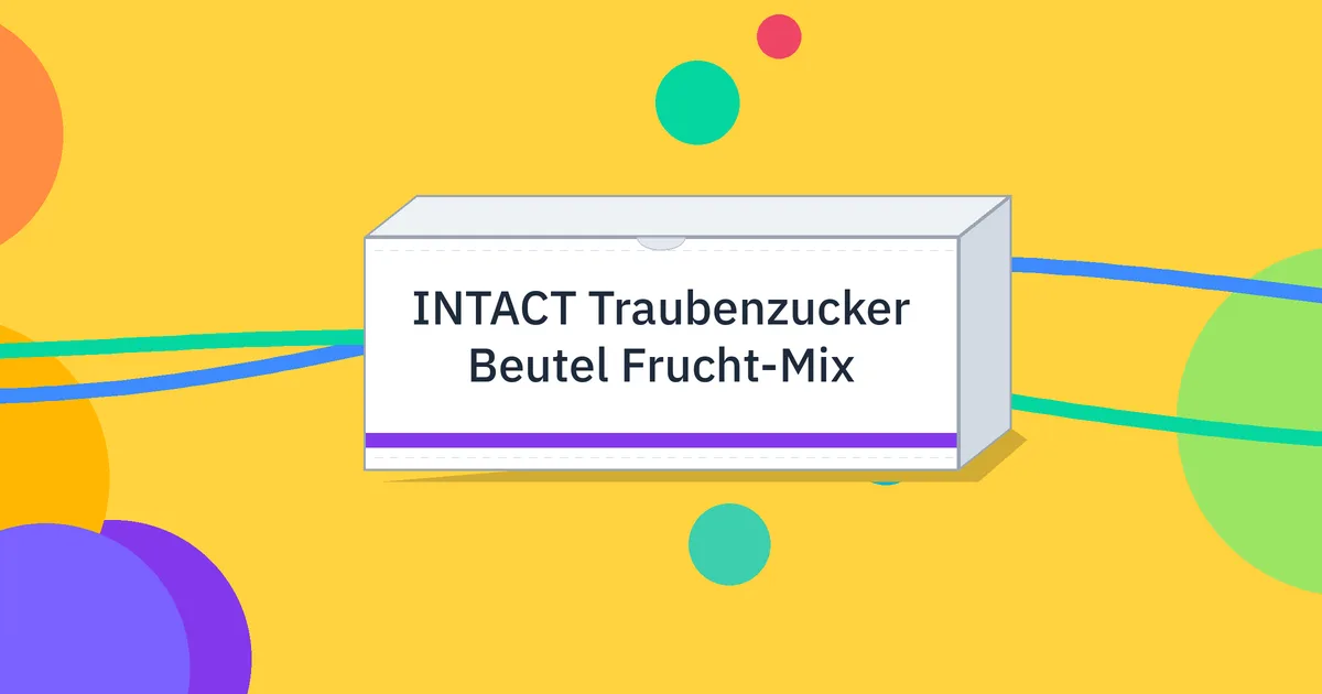 Symbolbild: Packung mit der Aufschrift INTACT Traubenzucker Beutel Frucht-Mix (PZN 18720611) – Verfügbarkeit und Bezug in Apotheken in Frankfurt am Main