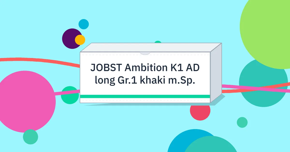 Symbolbild: Packung mit der Aufschrift JOBST Ambition K1 AD long Gr.1 khaki m.Sp. (PZN 11019882) – Verfügbarkeit und Bezug in Apotheken in Frankfurt am Main