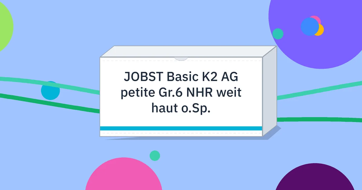 Symbolbild: Packung mit der Aufschrift JOBST Basic K2 AG petite Gr.6 NHR weit haut o.Sp. (PZN 11249487) – Verfügbarkeit und Bezug in Apotheken in Frankfurt am Main