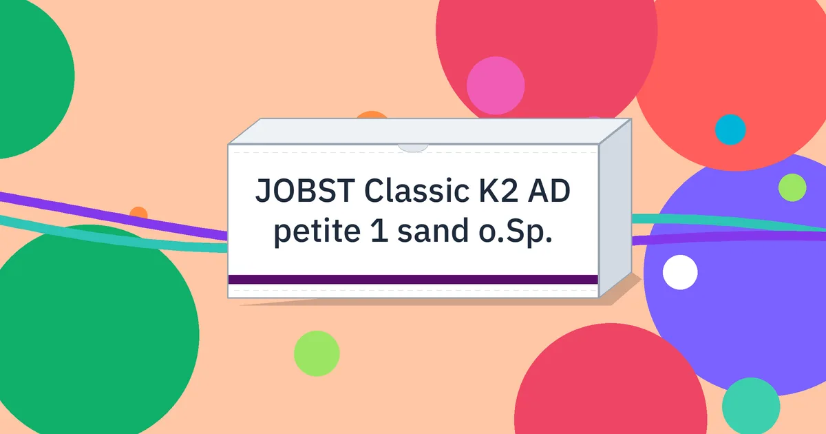 Symbolbild: Packung mit der Aufschrift JOBST Classic K2 AD petite 1 sand o.Sp. (PZN 11269567) – Verfügbarkeit und Bezug in Apotheken in Frankfurt am Main
