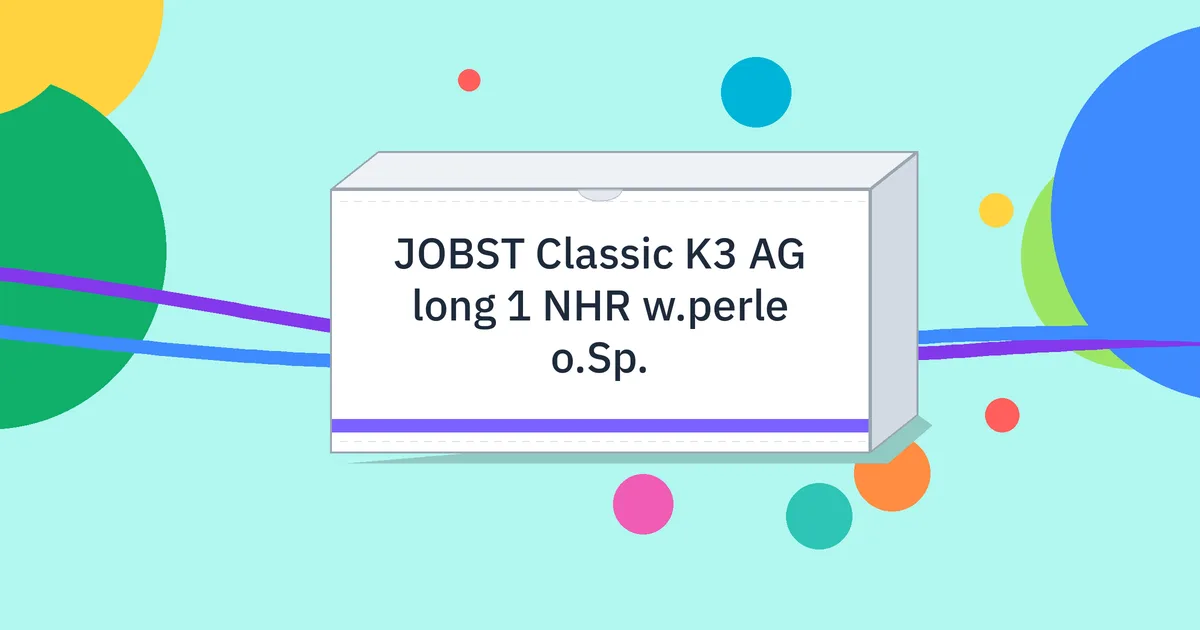 Symbolbild: Packung mit der Aufschrift JOBST Classic K3 AG long 1 NHR w.perle o.Sp. (PZN 13072225) – Verfügbarkeit und Bezug in Apotheken in Frankfurt am Main