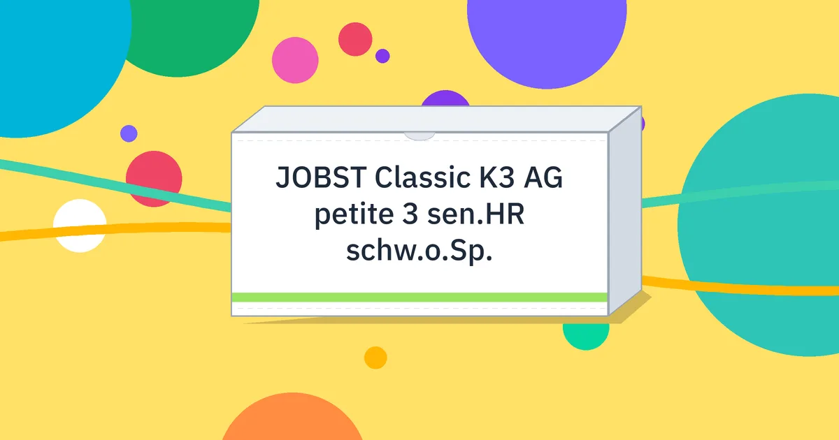 Symbolbild: Packung mit der Aufschrift JOBST Classic K3 AG petite 3 sen.HR schw.o.Sp. (PZN 17956197) – Verfügbarkeit und Bezug in Apotheken in Frankfurt am Main