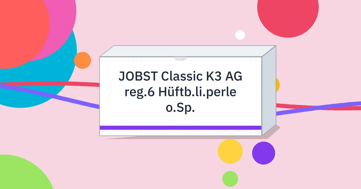 Symbolbild: Packung mit der Aufschrift JOBST Classic K3 AG reg.6 Hüftb.li.perle o.Sp. (PZN 13075560) – Verfügbarkeit und Bezug in Apotheken in Frankfurt am Main