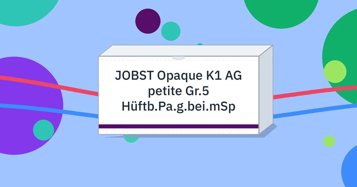 Symbolbild: Packung mit der Aufschrift JOBST Opaque K1 AG petite Gr.5 Hüftb.Pa.g.bei.mSp (PZN 16273533) – Verfügbarkeit und Bezug in Apotheken in Frankfurt am Main
