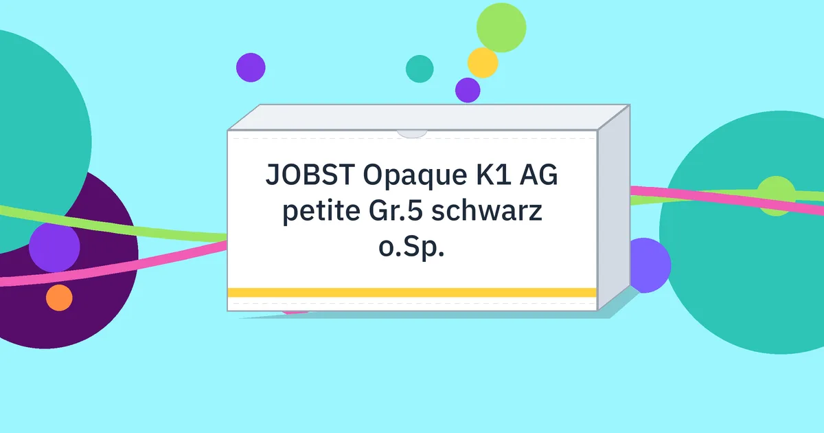 Symbolbild: Packung mit der Aufschrift JOBST Opaque K1 AG petite Gr.5 schwarz o.Sp. (PZN 13090281) – Verfügbarkeit und Bezug in Apotheken in Frankfurt am Main